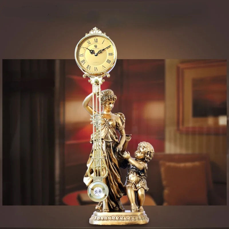 Classical Goddess of Time With Golden Angel Sculptural Pendulum Clock ...