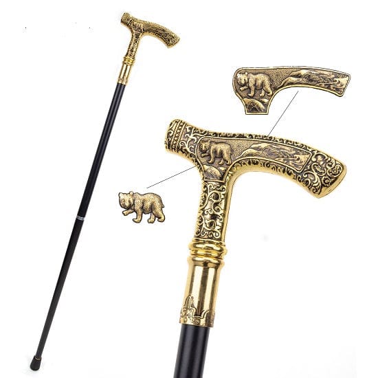 Gold Luxury Bear Handle Curve Line Type Walking Cane Fashion Gentleman ...