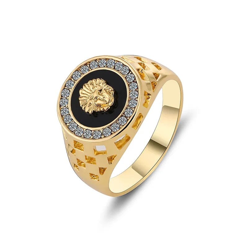 Versace Style Ring Gold Color with Cubic Zirconia Amulet For Fortune F ...